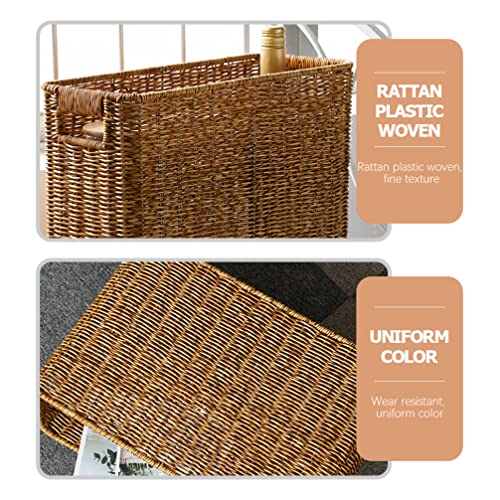 Cabilock Woven Magazine Basket Natural Narrow Magazine Wicker Basket Magazine Storage Bin Rattan Magazine Holder with Handle for Home Office