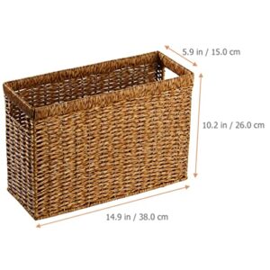 Cabilock Woven Magazine Basket Natural Narrow Magazine Wicker Basket Magazine Storage Bin Rattan Magazine Holder with Handle for Home Office