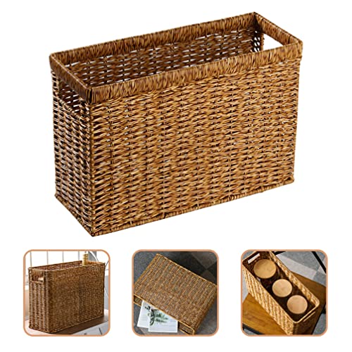 Cabilock Woven Magazine Basket Natural Narrow Magazine Wicker Basket Magazine Storage Bin Rattan Magazine Holder with Handle for Home Office