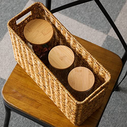 Cabilock Woven Magazine Basket Natural Narrow Magazine Wicker Basket Magazine Storage Bin Rattan Magazine Holder with Handle for Home Office