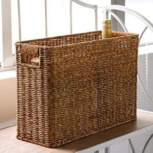 Cabilock Woven Magazine Basket Natural Narrow Magazine Wicker Basket Magazine Storage Bin Rattan Magazine Holder with Handle for Home Office