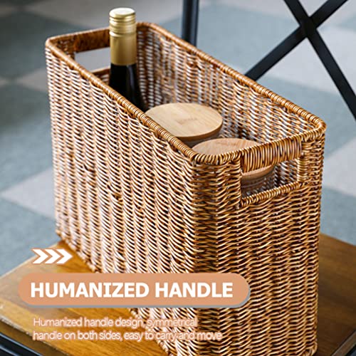 Cabilock Woven Magazine Basket Natural Narrow Magazine Wicker Basket Magazine Storage Bin Rattan Magazine Holder with Handle for Home Office