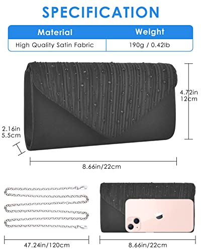 TINDTOP Clutch Purses for Women, Formal Evening Clutch Bags Sparkling Shoulder Envelope Party Handbags Wedding Cocktail Prom Clutches (Black)