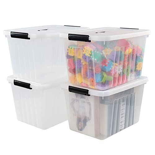 Rinboat 18 Quart Plastic Storage Bins with Lid, Clear Plastic Storage Tote, 4-Pack