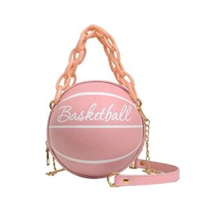 sunlucky women basketball shaped shoulder handbag cute mini crossbody bag girls messenger tote pu leather round purse (pink, one size)