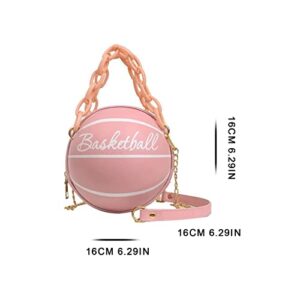 Sunlucky Women Basketball Shaped Shoulder Handbag Cute Mini Crossbody Bag Girls Messenger Tote PU Leather Round Purse (Pink, One Size)