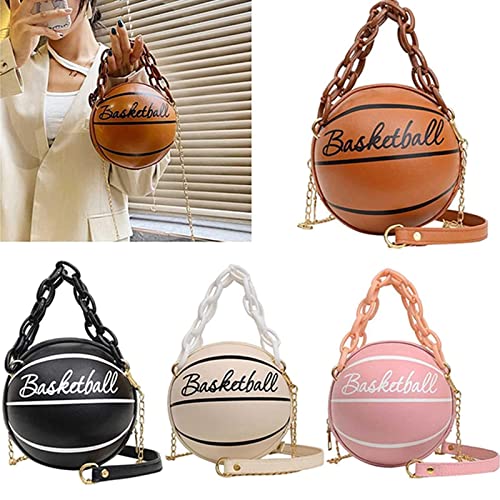 Sunlucky Women Basketball Shaped Shoulder Handbag Cute Mini Crossbody Bag Girls Messenger Tote PU Leather Round Purse (Pink, One Size)