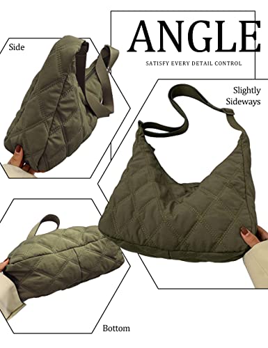 Puffy Tote Bags Women Quilted Puffer Handbag Lightweight Padded Crossbody Shoulder Travel Shopping Tote Girls Hobo Bag Purse Green