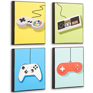 gaming room decor for boys-colorful game controller gamepad evolution gamer room decor gamer wall art for teenage boys video game decor framed 8″x10″