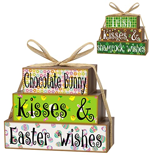 Reversible Easter Decorations/St. Patrick's Day Decor Wooden Sign, Double-Sided Easter Decor St. Patrick's Day Easter Table Decor, Easter Gifts Farmhouse Easter Decorations for the Home Mantle Shelf