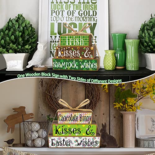 Reversible Easter Decorations/St. Patrick's Day Decor Wooden Sign, Double-Sided Easter Decor St. Patrick's Day Easter Table Decor, Easter Gifts Farmhouse Easter Decorations for the Home Mantle Shelf