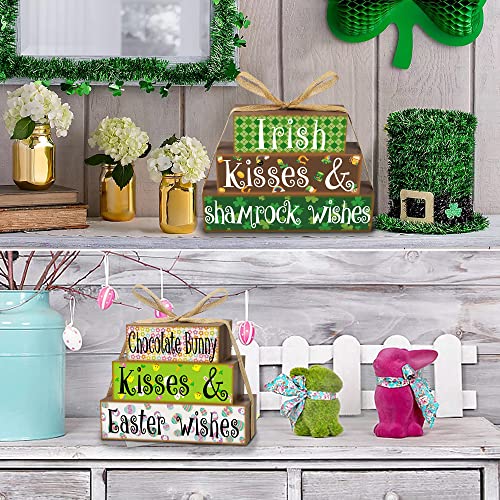 Reversible Easter Decorations/St. Patrick's Day Decor Wooden Sign, Double-Sided Easter Decor St. Patrick's Day Easter Table Decor, Easter Gifts Farmhouse Easter Decorations for the Home Mantle Shelf