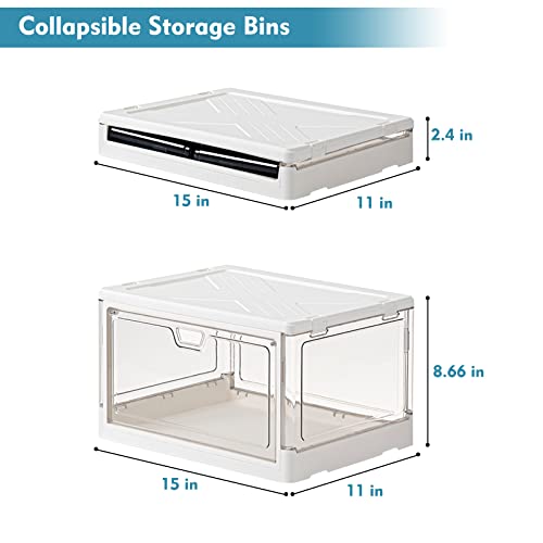 Clear Storage Bin with Lid 3 Pack 【Stackable & Sturdy】Plastic Bins for Storage, Multifunctional Folding Storage Bins for Bedroom, Living Room, Study, Toy Room, 22 QT Folding Box with Magnetic door