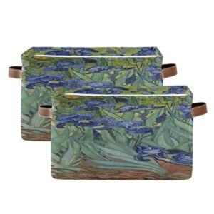 ALAZA Van Gogh Irises Flower Large Storage Basket with Handles Foldable Decorative 1 Pack Storage Bin Box for Organizing Living Room Shelves Office Closet Clothes