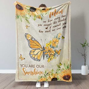 pavo gifts for mom throw blanket, mom gift from daughter and son, birthday gifts, valentines day, christmas, cozy blanket for women 50” x 60” you are our sunshine