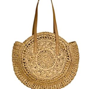 Seamido Straw Bag Handwoven Beach Bags Corn Straw Tote Woven Shoulder Bag For Women (Khaki, Pattern)