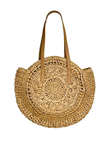 Seamido Straw Bag Handwoven Beach Bags Corn Straw Tote Woven Shoulder Bag For Women (Khaki, Pattern)