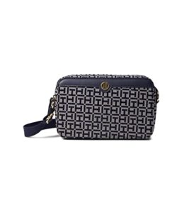 tommy hilfiger gretta ii camera crossbody square monogram jacquard stone/navy one size