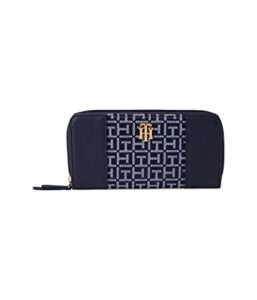 tommy hilfiger antonella ii zip around wallet square monogram jacquard navy/white one size