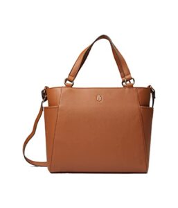 tommy hilfiger beth ii convertible satchel saffiano pvc cognac one size