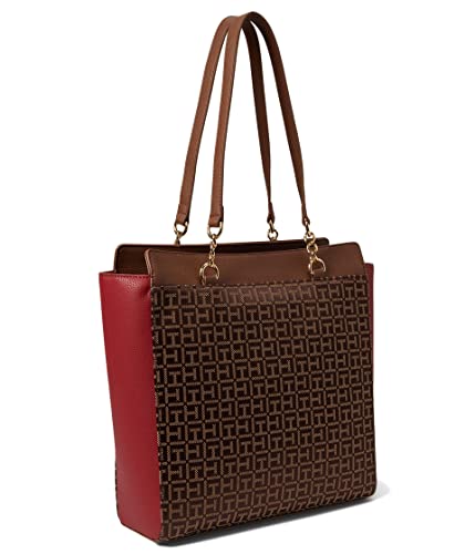 Tommy Hilfiger Antonella II Tote Square Monogram Jacquard Chestnut/Tannin/Red One Size