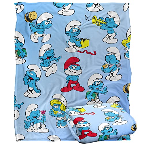 The Smurfs Blanket, 50"x60" Smurfs All Over Silky Touch Super Soft Throw Blanket