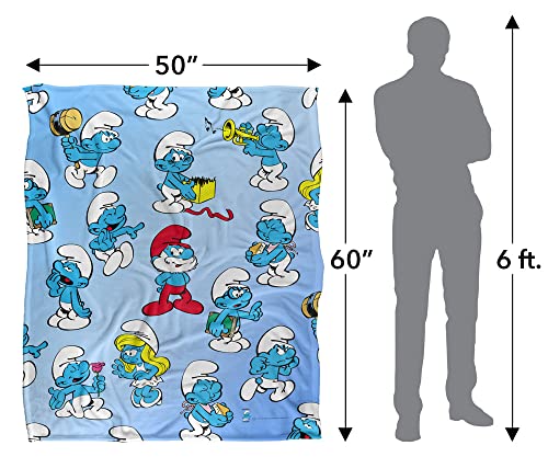 The Smurfs Blanket, 50"x60" Smurfs All Over Silky Touch Super Soft Throw Blanket