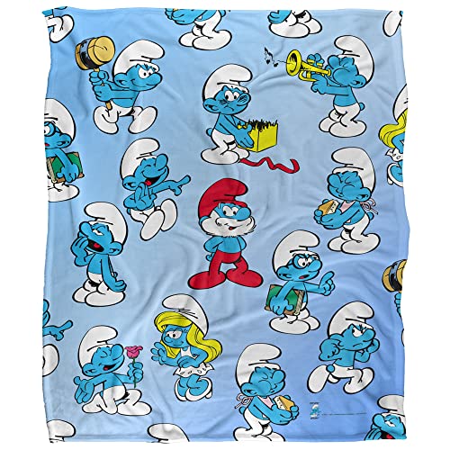 The Smurfs Blanket, 50"x60" Smurfs All Over Silky Touch Super Soft Throw Blanket