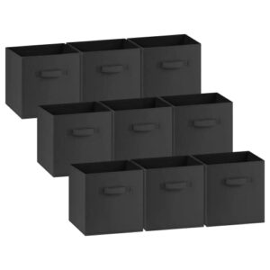 cube storage bins – 11 inch storage cubes (9 pack) | fabric cubby basket for home, kids room & nursery | dual handles, foldable | cube organizer storage bin (black)