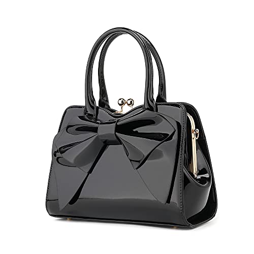 Style Strategy black purses patent leather Satchel handbags for women kiss lock bow tie Shoulder bags crossbody for women