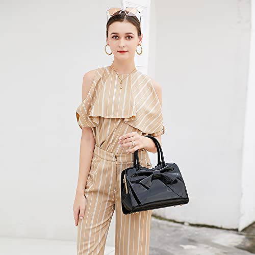 Style Strategy black purses patent leather Satchel handbags for women kiss lock bow tie Shoulder bags crossbody for women