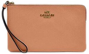 coach women`s large corner zip wristlet crossgrain leather/faded blush