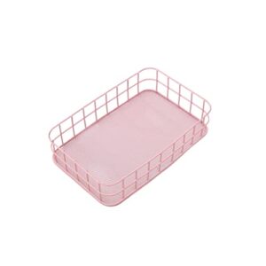 houchu desktop decor large nordic cosmetics organizer metal for office, home storage box quality sundries basket(pink)