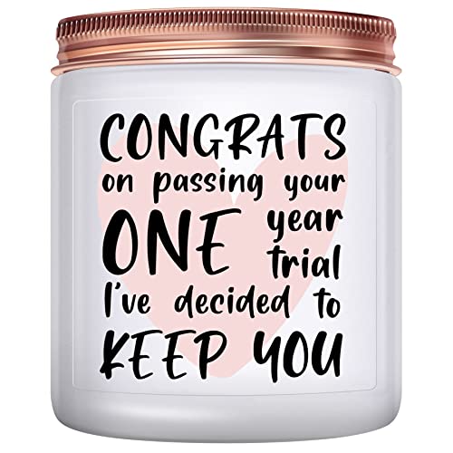 First Anniversary Funny Gifts for Her, Him- Humorous 1 Year Anniversary Fun Gift for Girlfriend Boyfriend, Candle Gifts for Husband Wife, Lavender Scented Candle