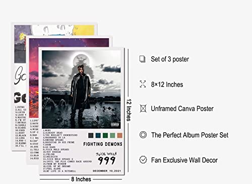 ZDJ A Set of 3 canvas posters,Juice Wrld Poster Album Cover Posters Aesthetics 3 Piece Set,8x12Inch Canvas Prints Unframed Set of 3