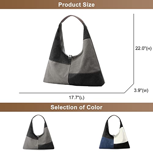 Women's Canvas Hobo Handbag Casual Large Capacity Top-Handle Shopping Bag Tote Shoulder Purse Satchels (Blue)