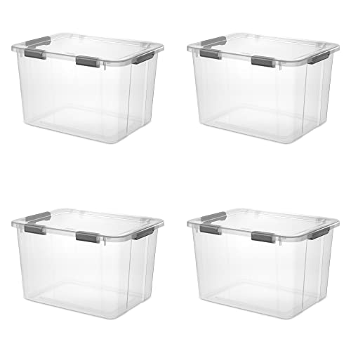 VBATTY 80 Qt. Storage Box Plastic, Flat Gray, Set of 4