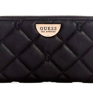 GUESS Women's Quilted Logo Embroidered Zip Around Wallet Clutch Bag - Black