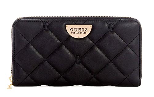 GUESS Women's Quilted Logo Embroidered Zip Around Wallet Clutch Bag - Black