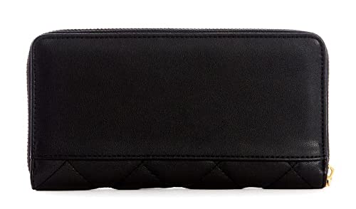 GUESS Women's Quilted Logo Embroidered Zip Around Wallet Clutch Bag - Black