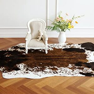 Soft Medium Faux Cowhide Rug (4.3ft x 5.6ft) - Cruelty-Free Animal Hide Carpet - Non-Slip Rug, Cow Print Decor - Farmhouse, Western Floor Rugs for Living Room, Bedroom, Dining Area or Office