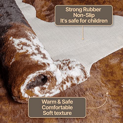 Soft Medium Faux Cowhide Rug (4.3ft x 5.6ft) - Cruelty-Free Animal Hide Carpet - Non-Slip Rug, Cow Print Decor - Farmhouse, Western Floor Rugs for Living Room, Bedroom, Dining Area or Office