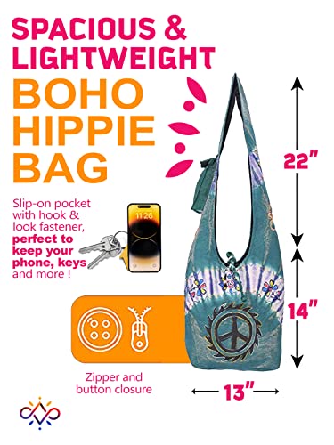 THE COLLECTION ROYAL Hobo Crossbody Bags for Women, Boho Purse, Boho Bag | Hippie Bag, Indie Tote Bag, Cloth Purse for Women (GrnTiePeace)