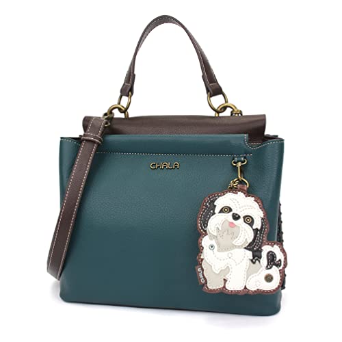 CHALA Charming Satchel - White Shih Tzu - Turquoise