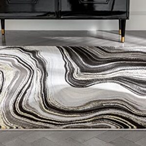 Well Woven Werrick Glam Grey & Gold Striated Marble Area Rug 9'3" x 12'6"