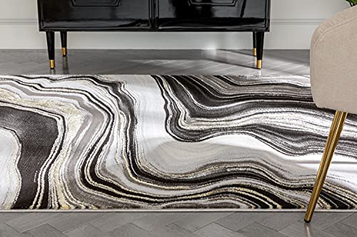 Well Woven Werrick Glam Grey & Gold Striated Marble Area Rug 9'3" x 12'6"