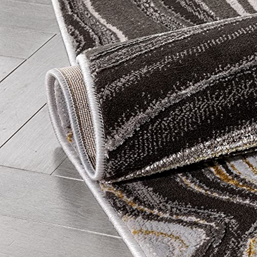 Well Woven Werrick Glam Grey & Gold Striated Marble Area Rug 9'3" x 12'6"