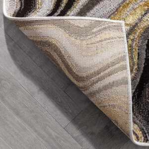 Well Woven Werrick Glam Grey & Gold Striated Marble Area Rug 9'3" x 12'6"