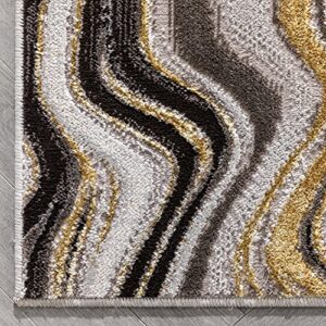 Well Woven Werrick Glam Grey & Gold Striated Marble Area Rug 9'3" x 12'6"