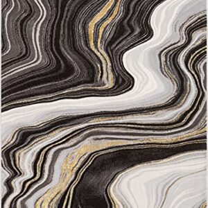 Well Woven Werrick Glam Grey & Gold Striated Marble Area Rug 9'3" x 12'6"